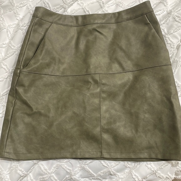 Shinestar | Skirts | Faux Leather Olive Green Mini Skirt | Poshmark